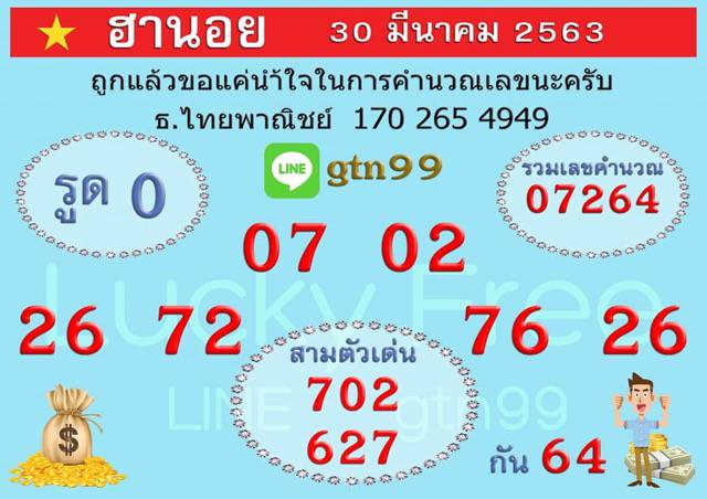 Thaihuay | แนวทางหวยฮานอย 30/3/63