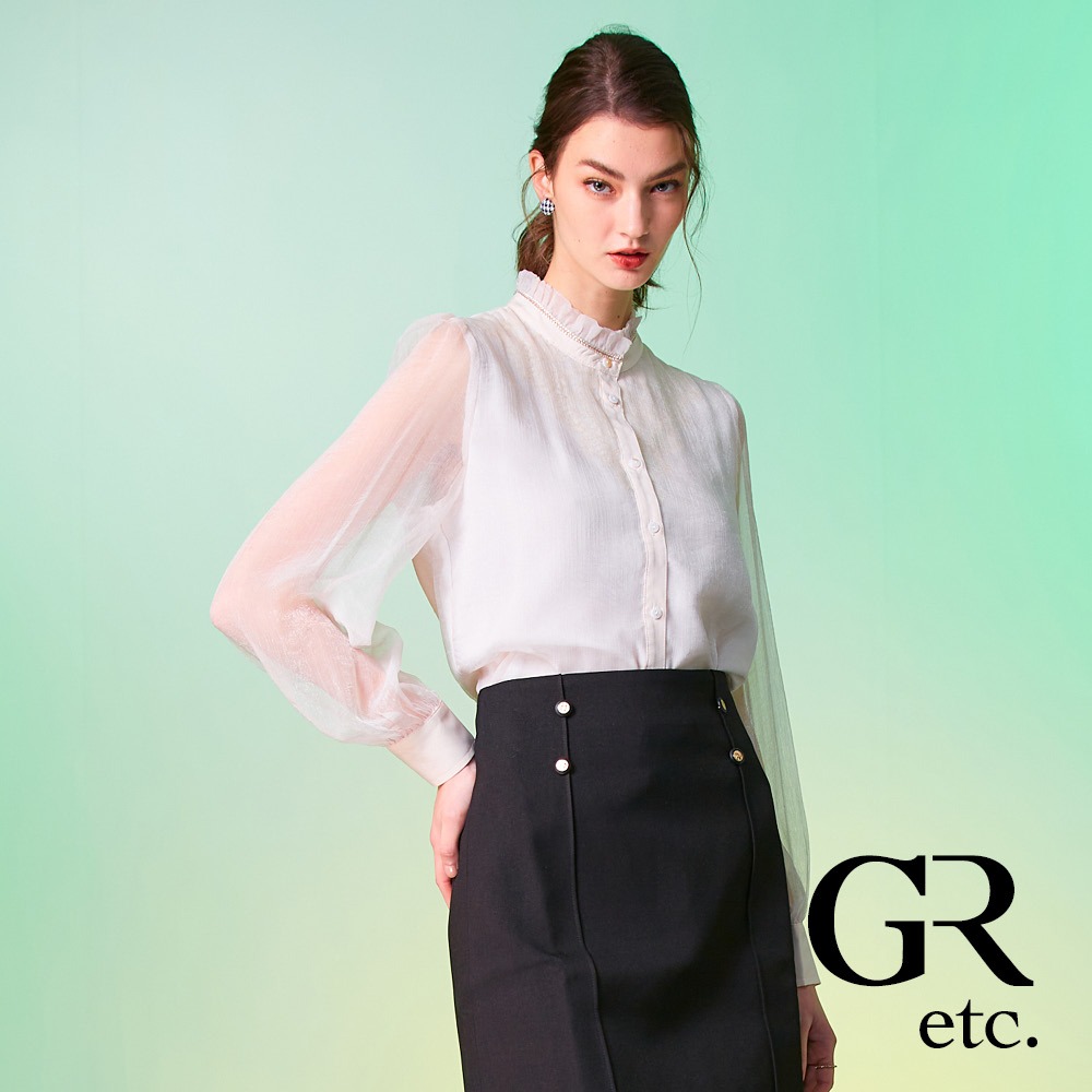 【GLORY21】etc.優雅荷葉小立領雙層雪紡襯衫-杏 | LINE購物商城