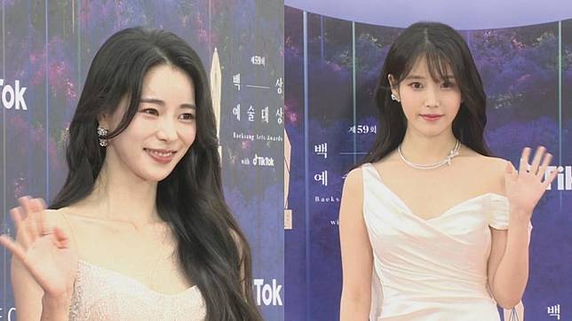 百想紅毯／IU性感登場「肩帶掉一邊」 林知衍不當惡女險摔倒 | TVBS | LINE TODAY