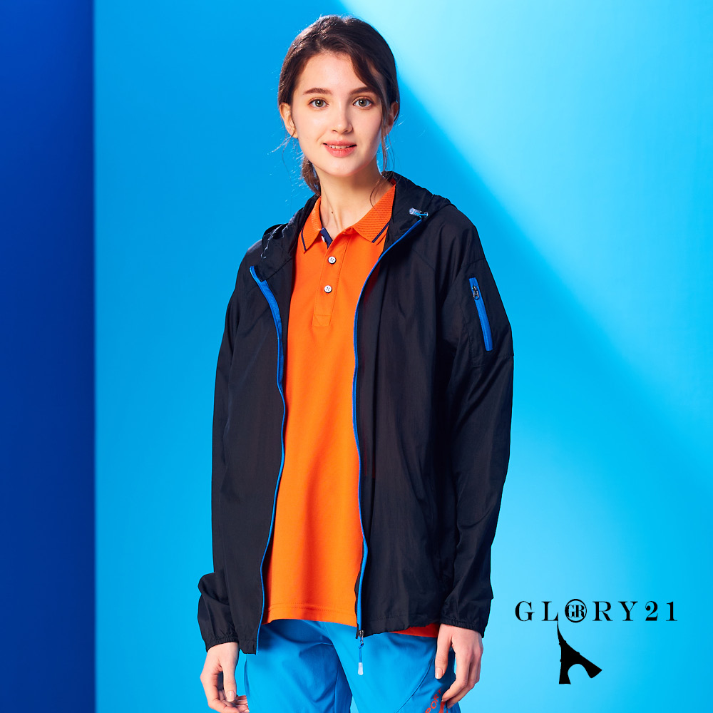 【GLORY21】繽紛色彩防曬連帽外套-黑 | LINE購物商城