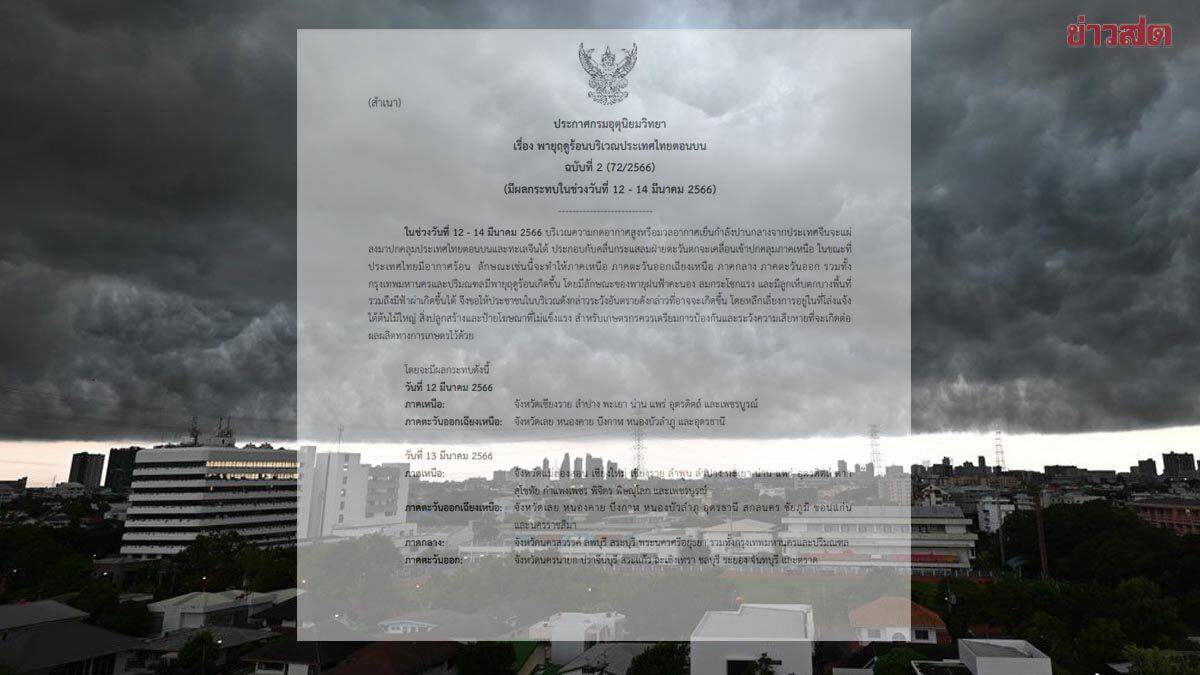 อุตุฯ ประกาศเตือน พายุฤดูร้อน ฉบับ 2 ฝนถล่ม-ลูกเห็บตก 12-14 มี.ค. 42 จว. ไม่รอด | Khaosod | LINE ...