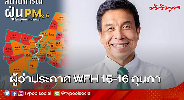 ใครหยุดบ้างยกมือขึ้น ! ผู้ว่าชัชชาติ ประกาศ กทม. WFH 15-16 กุมภานี้ หลัง PM 2.5 รุนแรง ...