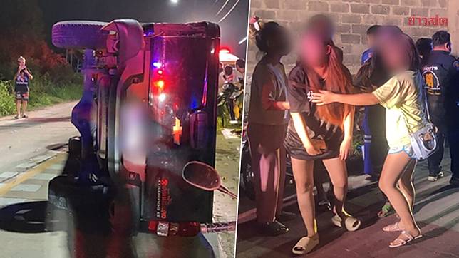 หนุ่มขับกระบะ หลุดโค้ง ชนกำแพงถล่ม รถพลิกตะแคงข้างขวางถนน เจ็บ2 | Khaosod | LINE TODAY