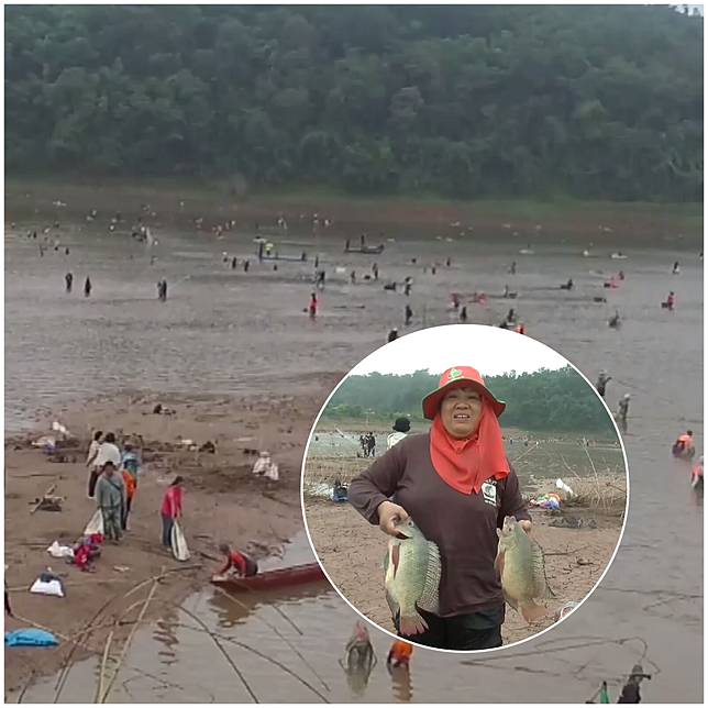 77kaoded | พะเยา คนแห่มาหาปลาแน่นหลังน้ำอ่างตุ่มท่าเริ่มลด