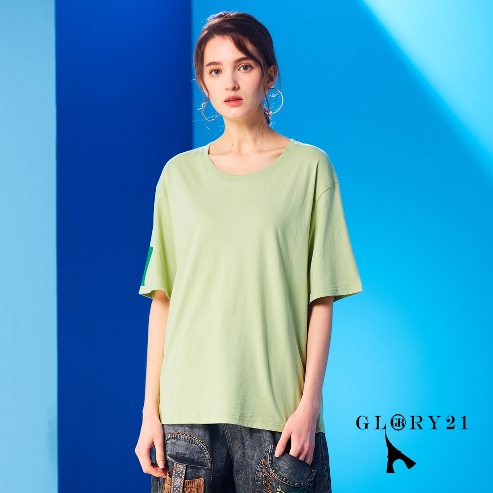 【GLORY21】落肩全棉圓領短袖上衣-淺綠 | LINE購物商城