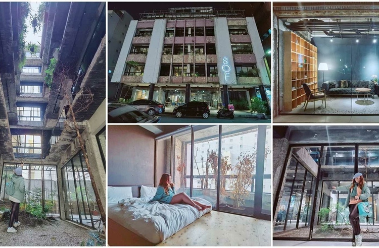 【台中中區 住宿】植光花園酒店SOF Hotel 廢墟風格旅店 天井花園有如電影場景 房間整面落地窗 晨光環繞 夜景迷幻好似小說情節 - LINE旅遊