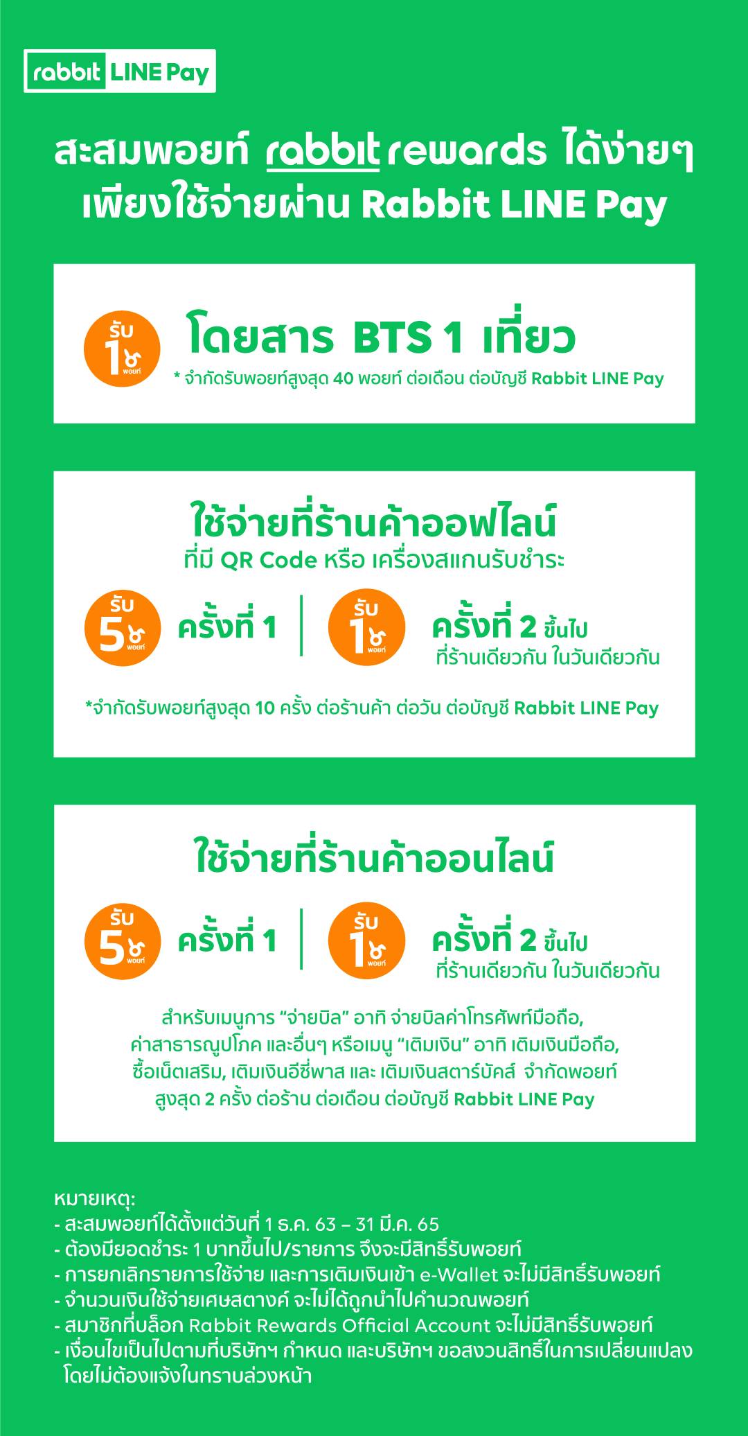 สะสมคะแนน Rabbit Rewards เพียงใช้จ่ายผ่าน Rabbit LINE Pay ได้ทั้ง e-Wallet และผ่านบัตรเครดิต/เดบิต