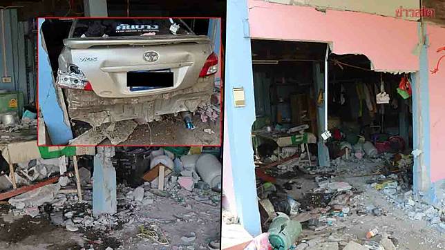 นั่งอยู่ในบ้านดีๆก็เจ็บตัว เก๋งเสียหลักพุ่งชนบ้านเต็มแรง ฝาบ้านทะลุพังยับ | Khaosod | LINE TODAY