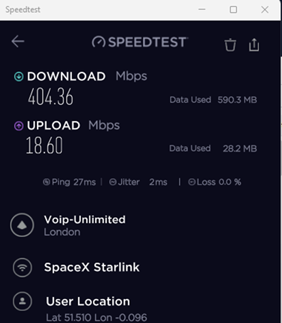 英國用戶分享 Starlink 最新實測下載速度，達到 400Mbps 以上 | LINE購物