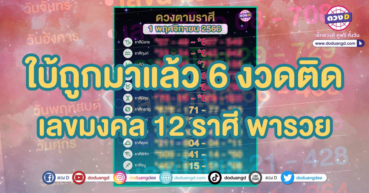 เปิดดวง เลขมงคลวันเกิด 1/11/66 คนเกิดวันจันทร์ถึงอาทิตย์ เลขพารวย | ดวง D | LINE TODAY