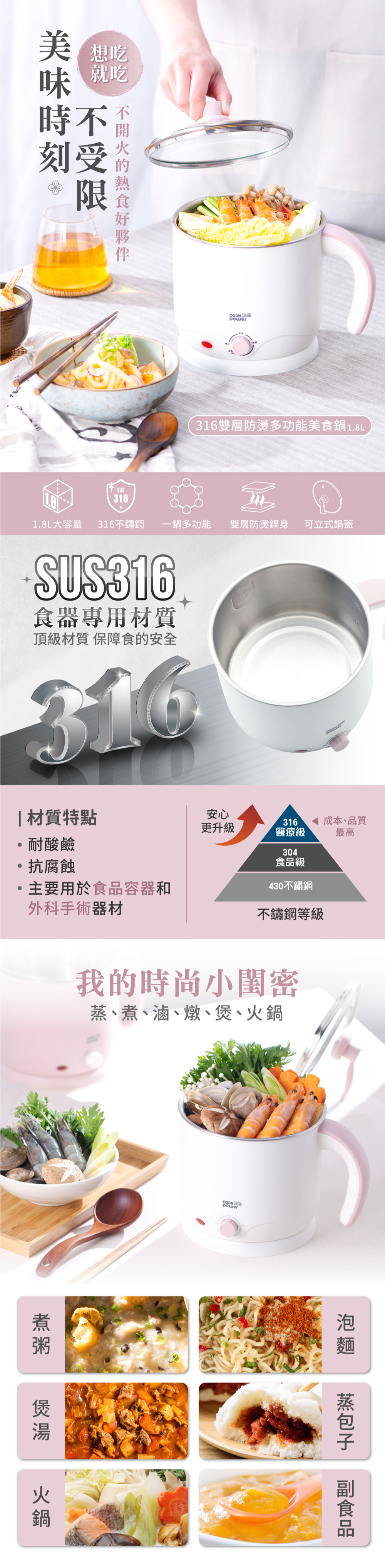 [鍋寶]316雙層防燙多功能美食鍋1.8L-白 | LINE購物商城