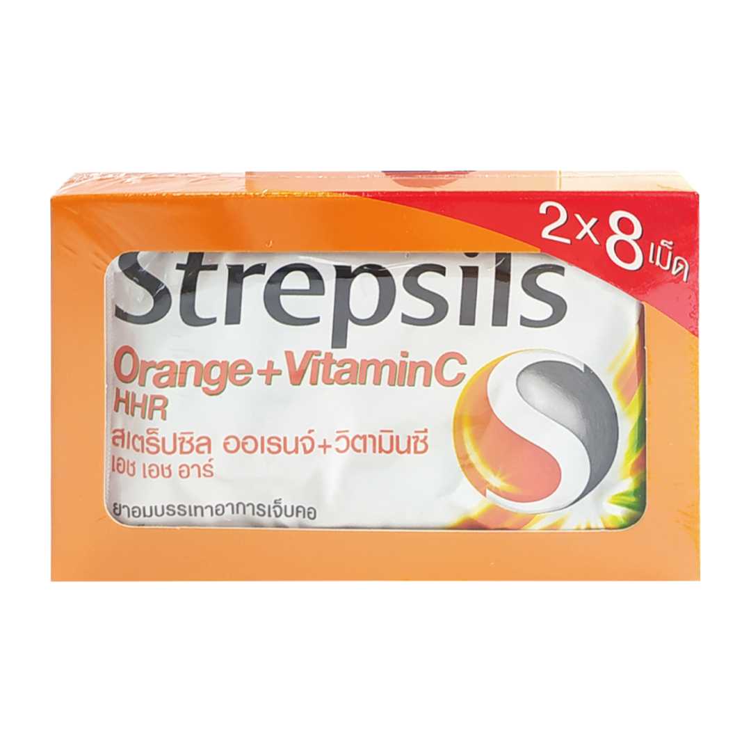 Strepsils Orange+VitaminC HHR 2x8 เม็ด [กล่อง 2 ซอง] | LINE SHOPPING