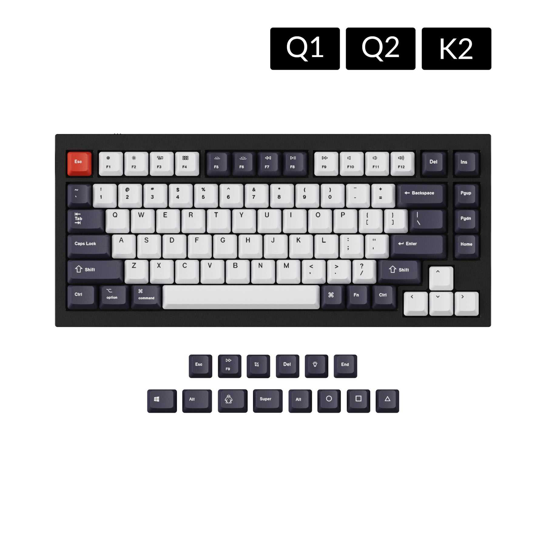 Keychron Keycap Set PBT OEM Profile Dye-Sub - Grey White Blue ENG ...