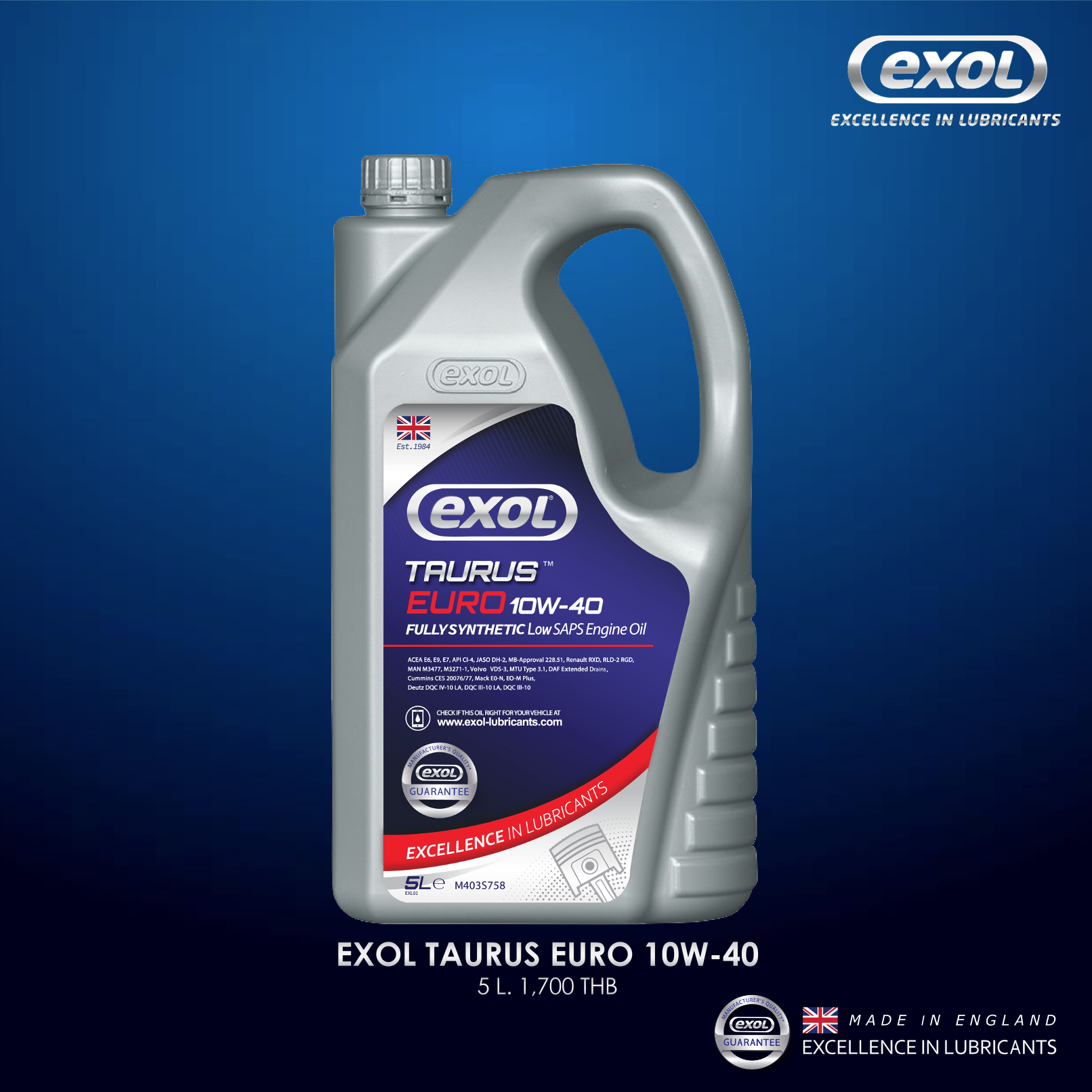 EXOL TAURUS EURO 10W40 (100% Fully Synthetic) ขนาด 5 ลิตร | LINE SHOPPING