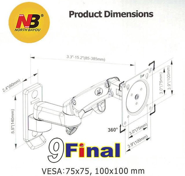 North Bayou NB F150 Monitor Wall Mount ขาแขวนจอมอนิเตอร์ แบบติดผนัง 17 ...
