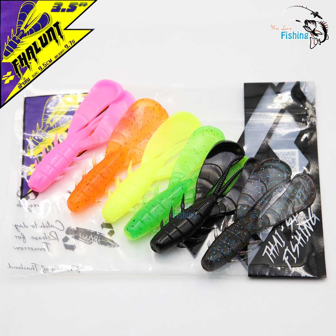 เหยื่อปลอม ฟ้าลั่น (คละสี) FHALUNT 1 ซอง มี 6 ตัว รวมสี ยางเหนียวแอ็กช ...