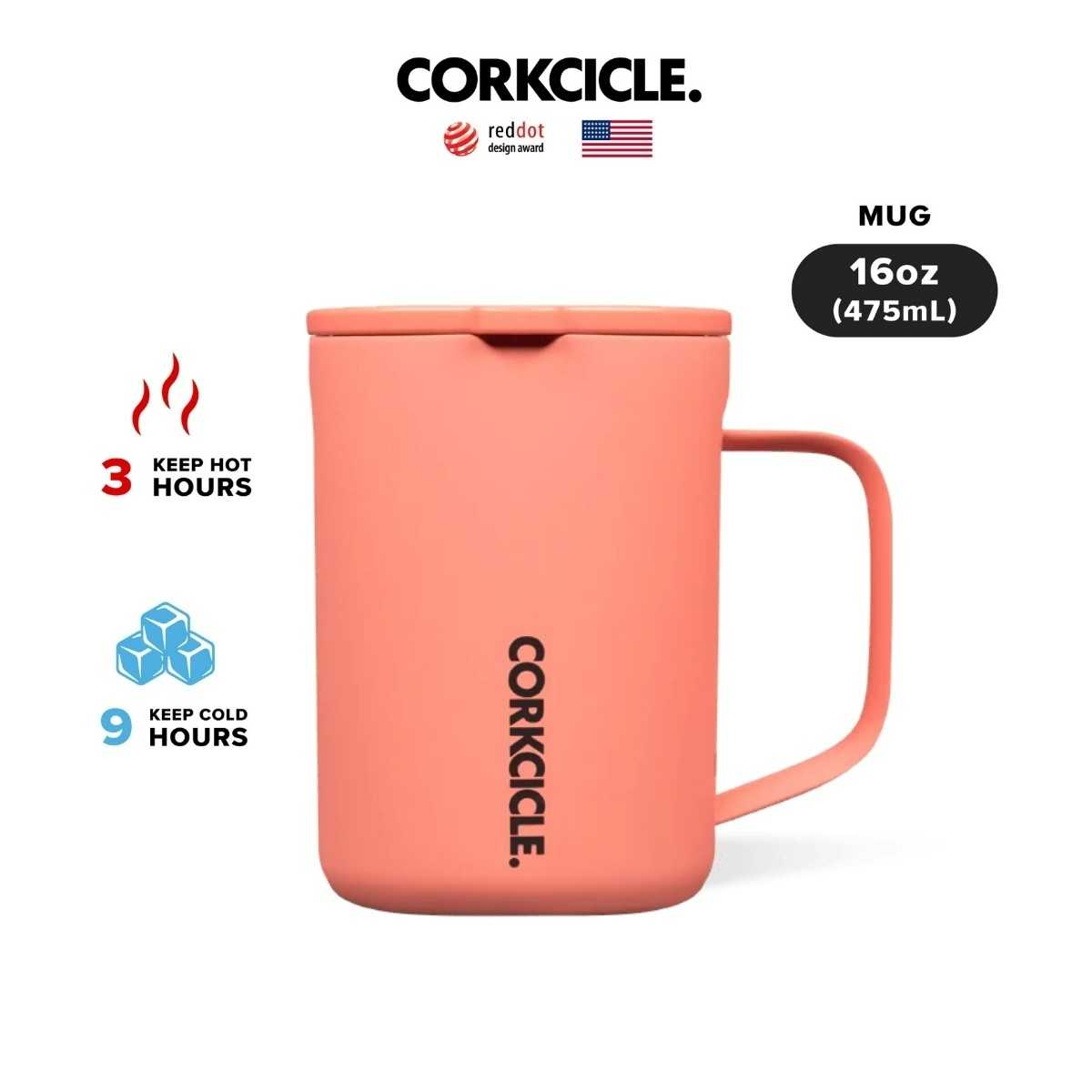 CORKCICLE : MUG - NEON LIGHTS CORAL 16OZ (475ML) | LINE SHOPPING