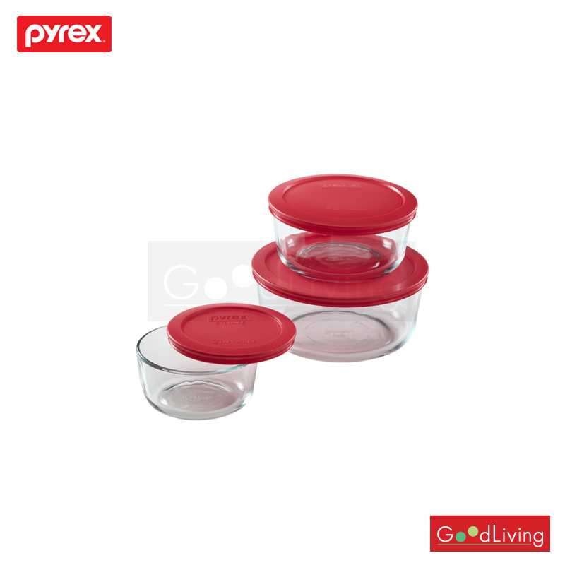 Pyrex 6Pc Round storage with red plastic cover รุ่น P-00-1075458 | LINE SHOPPING