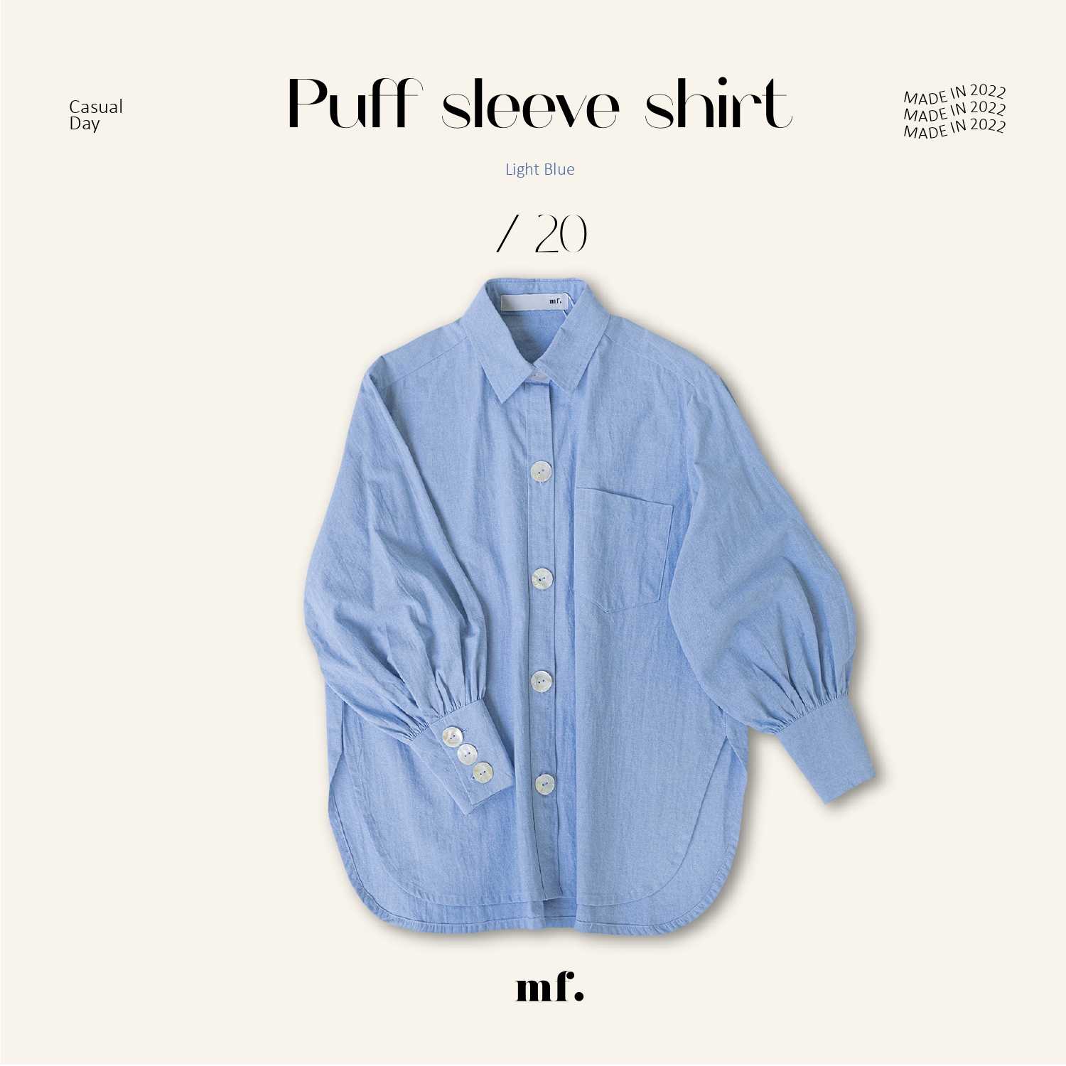 Cotton Puff Sleeve Shirt With Shell Button | LINE SHOPPING