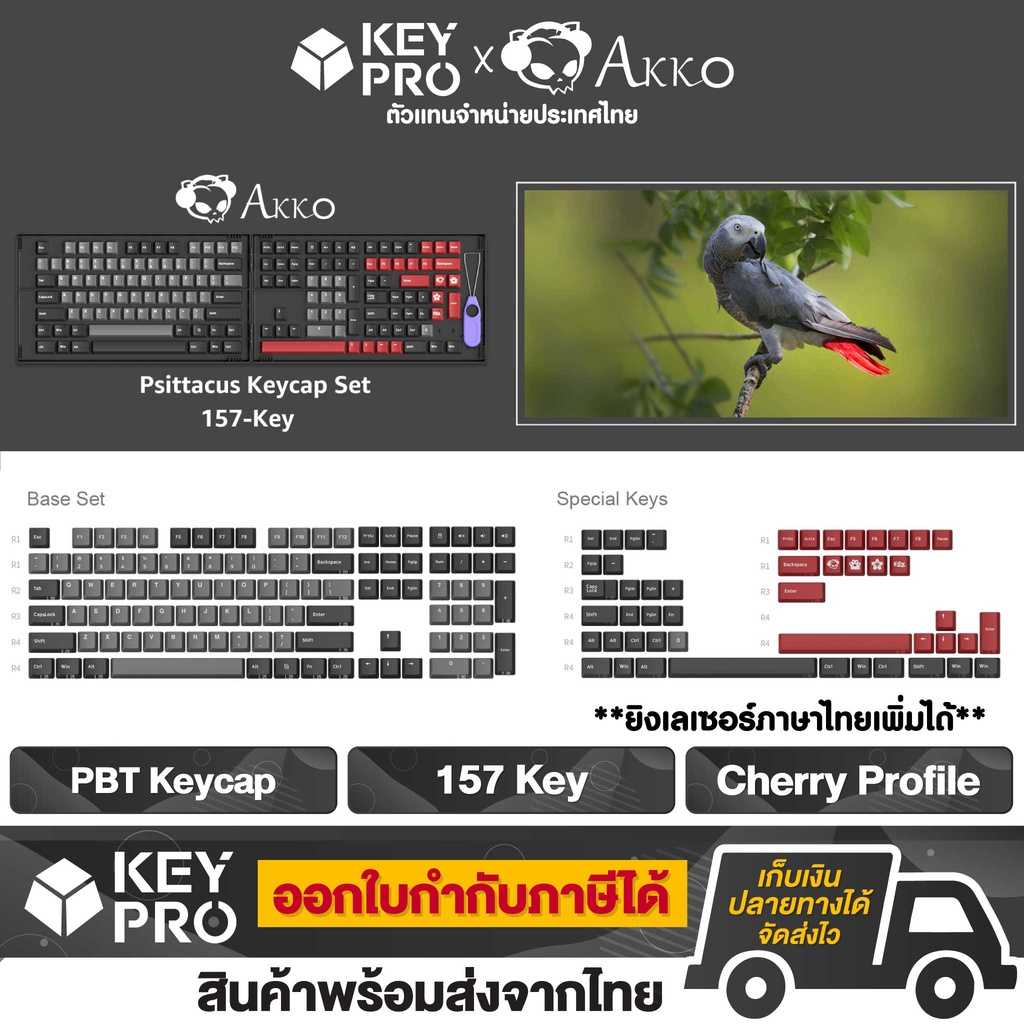 ปุ่มคีย์บอร์ด AKKO PBT Psittacus Keycap คีย์แคป 157 ปุ่ม Cherry Profile keypro | LINE SHOPPING