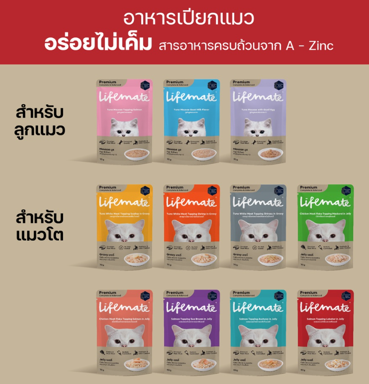 Lifemate Premium Complete & Balanced Wet Cat Food ไลฟ์เมต อาหารเปียกแมว 70gx12 [12 ซอง] | LINE ...