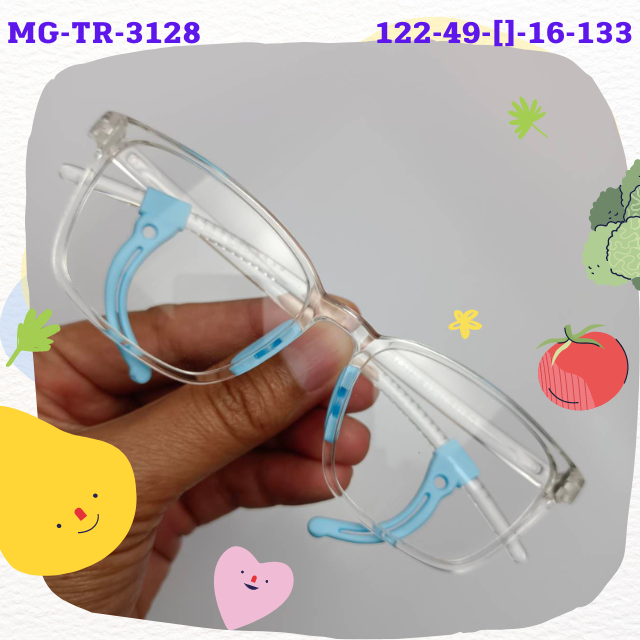 แว่นเด็ก MG-TR-3128 แว่นกรองแสงสีฟ้า ออกแดดเปลี่ยนสี มีค่าสายตา มีขอเกี่ยวหูกันหรุด | LINE SHOPPING