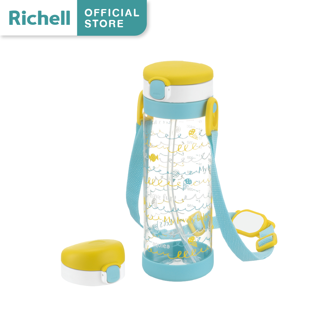 Richell(ริเชล) แก้วหลอดดูดกันสำลักรุ่น AQ 450 มล. พร้อมสายคล้องคอ ฝาหลอดดูดกันสำลัก และฝายกดื่ม ...