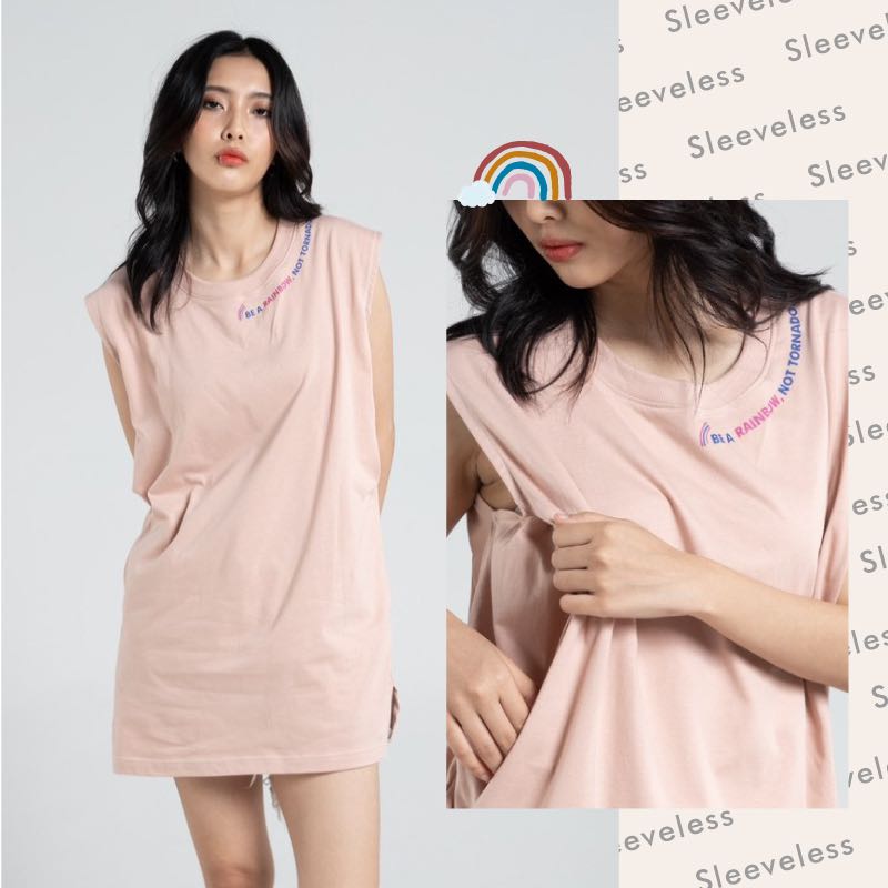 Maternity & Nursing Sleeveless Oversized T-shirt | Baby Pink | LINE ...