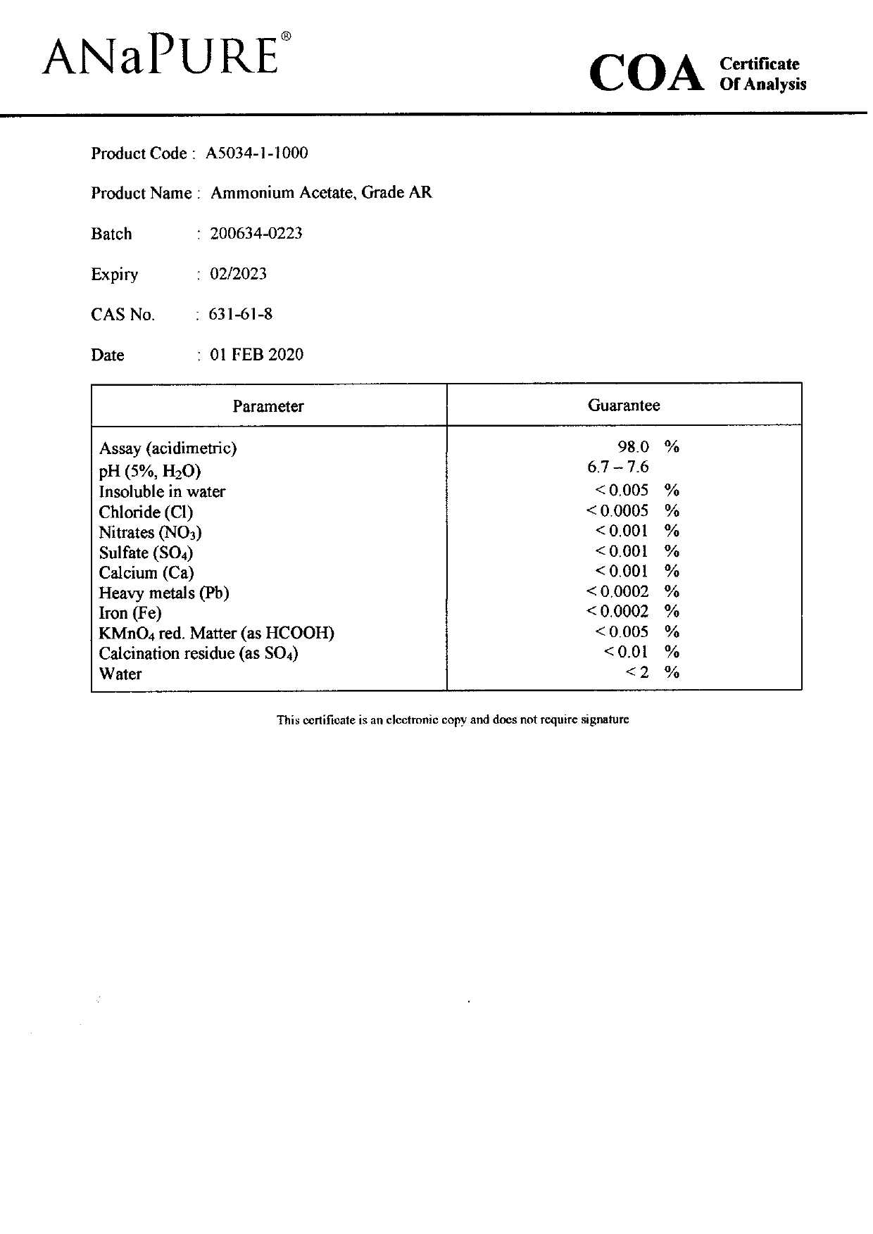 Ammonium Acetate, AR | LINE SHOPPING