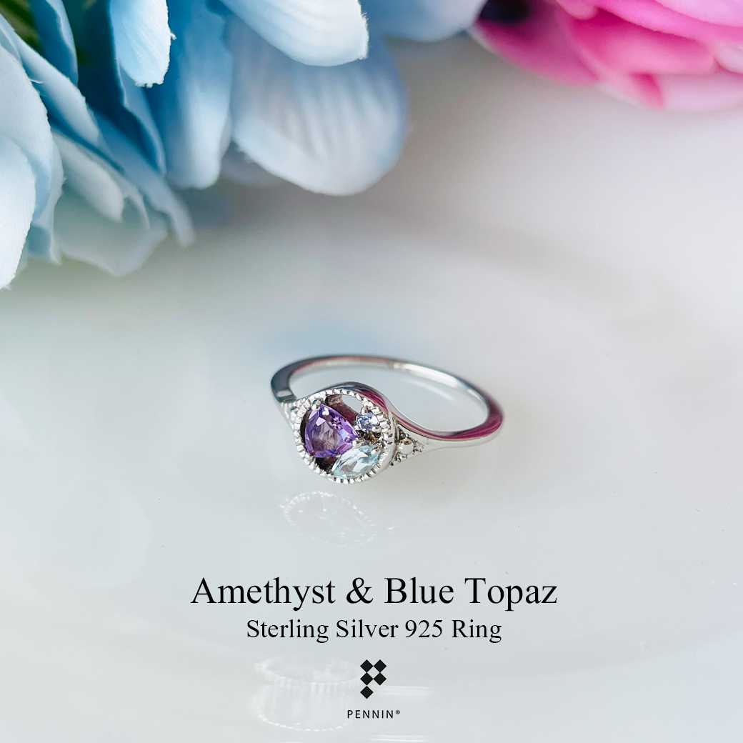 แหวนอเมทิสต์ แซมบลูโทแพซ เงินแท้ 925 ชุบทองคำขาว แนวมินิมอล น่ารัก | LINE SHOPPING