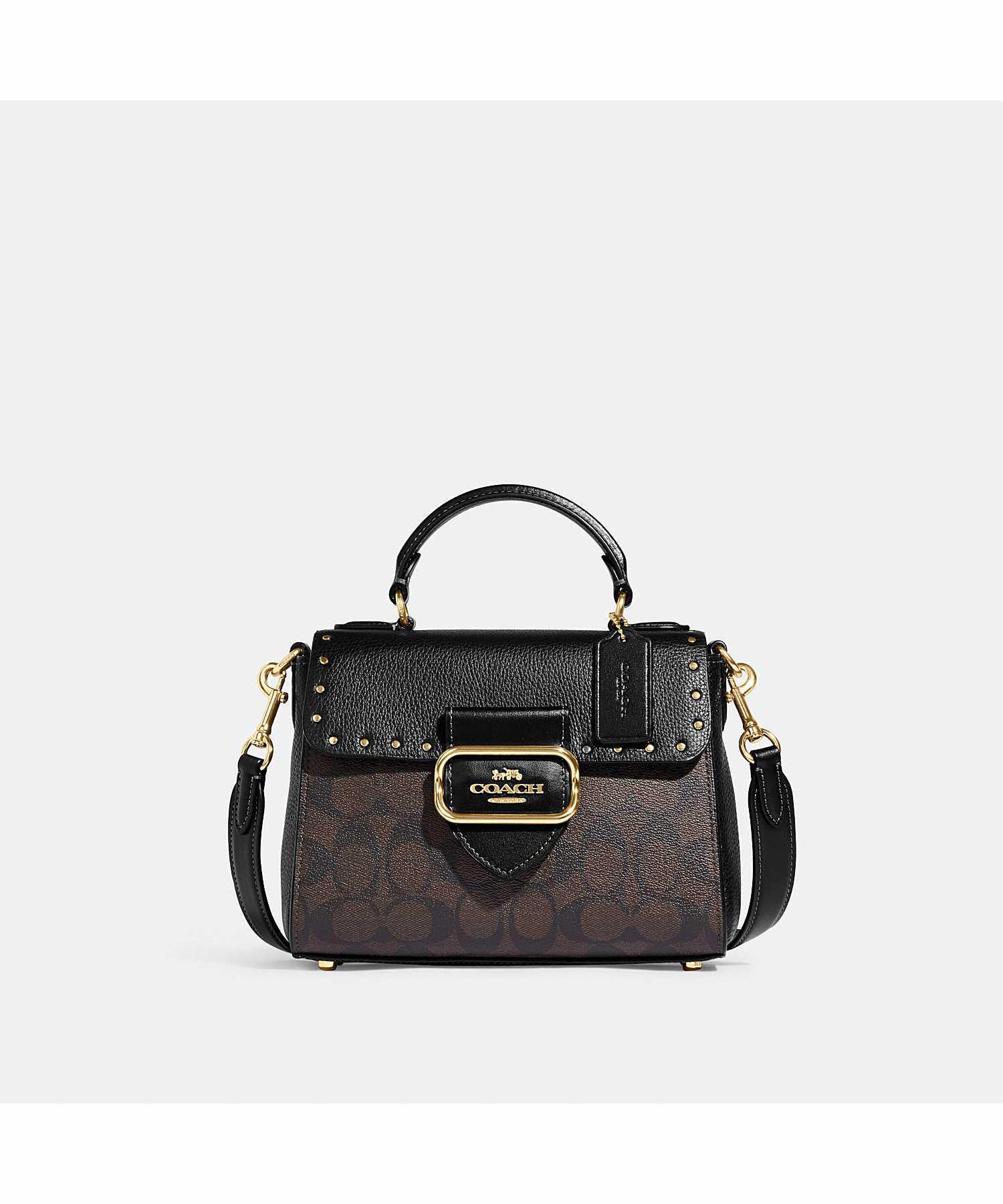 COACH TOP HANDLE SATCHEL IN COLORBLOCK SIGNATURE CANVAS WITH RIVETS ...