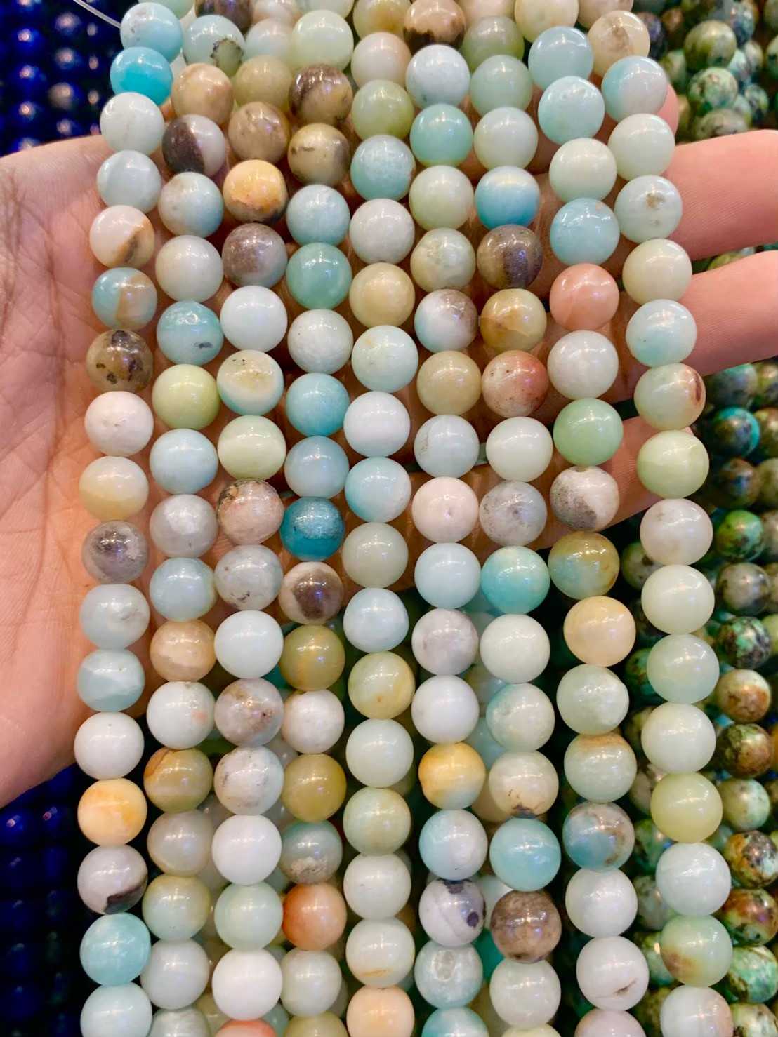 อมาโซไนท์ รวมสี (Mixed Amazonite) ทรงกลม เส้นยาว | LINE SHOPPING