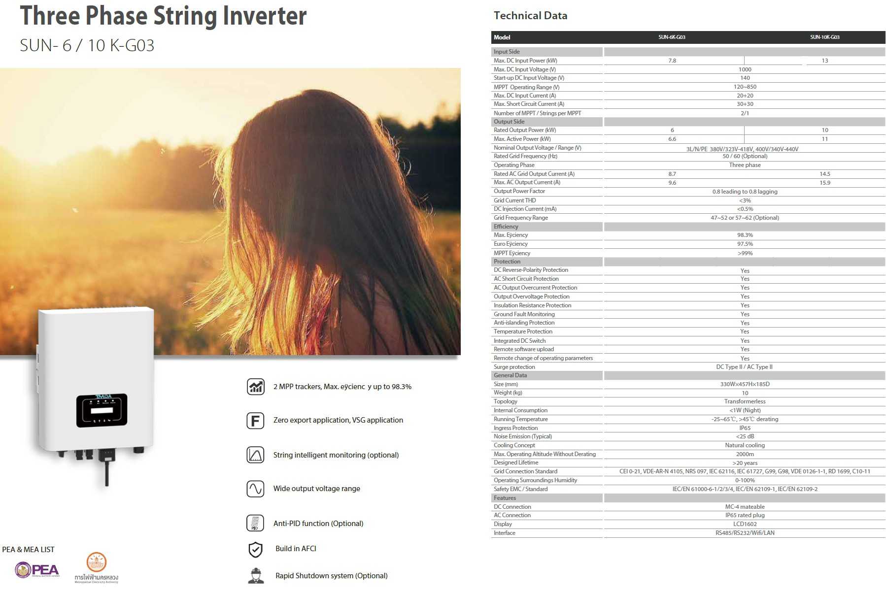 อินเวอร์เตอร์ TMDA 10kW 3 Phase On grid Inverter รุ่น SUN-10K-G03 ...