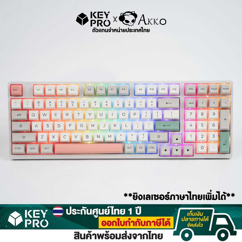คีย์บอร์ดAkko 3098B 9009 RGB Hotswap Wireless 2.4GBluetoothรองรับMac ...