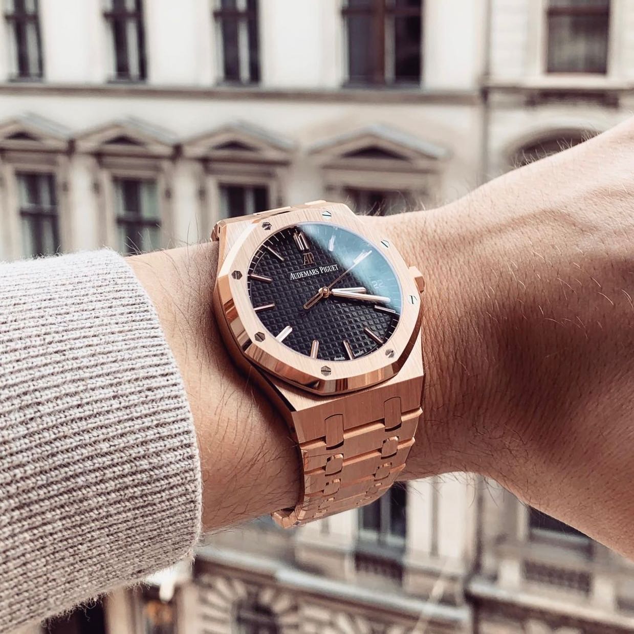 Audemars Piguet AP Royal Oak Selfwinding Rose Gold Black Dial 41mm ...