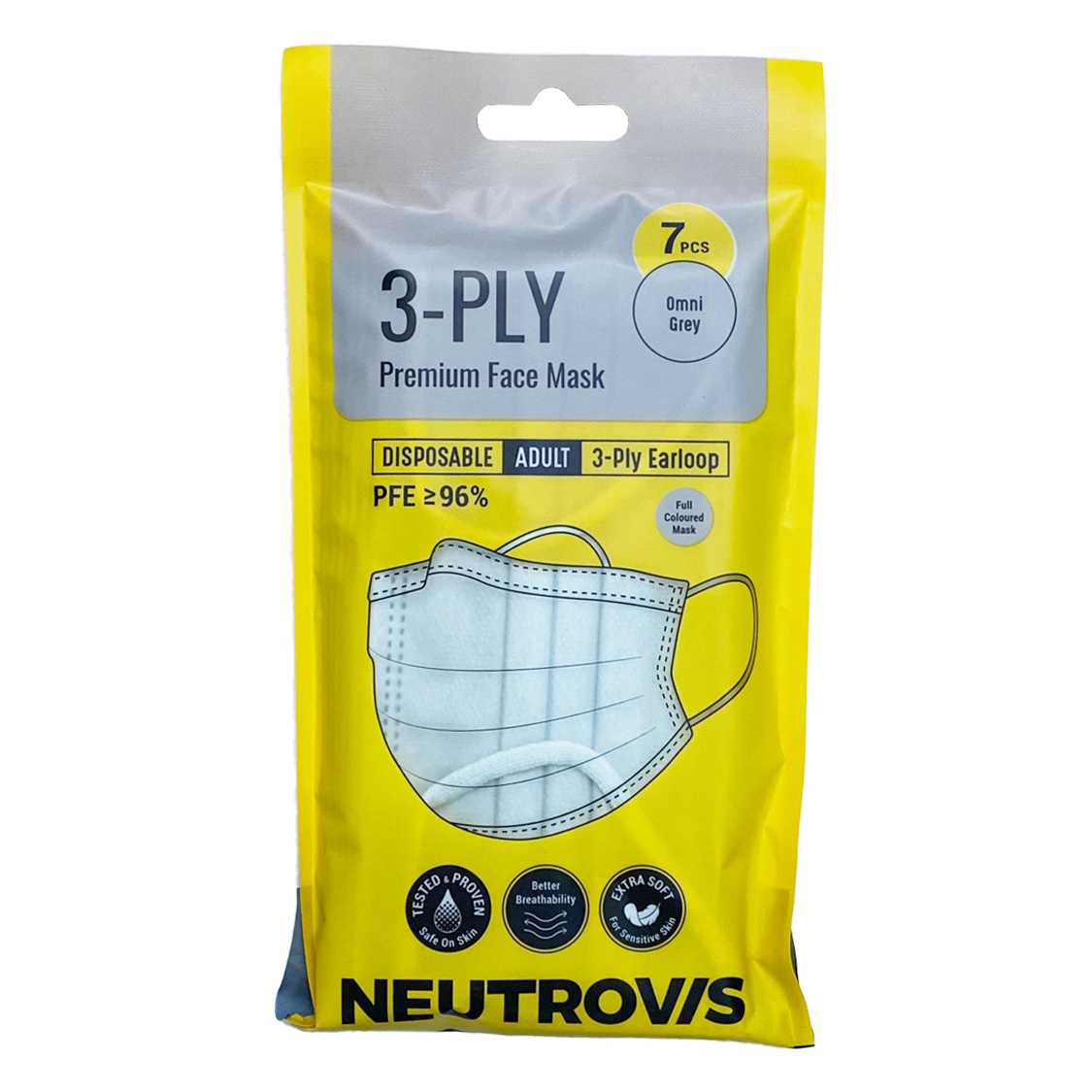 Neutrovis Omni Grey Face mask แบบ 3 ชั้น ซองละ 7 ชิ้น | LINE SHOPPING