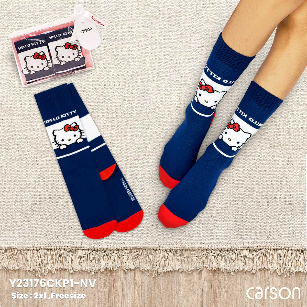 ถุงเท้าข้อยาว | Carson kids | Hello Kitty | สี : กรมท่า,เทา | LINE SHOPPING