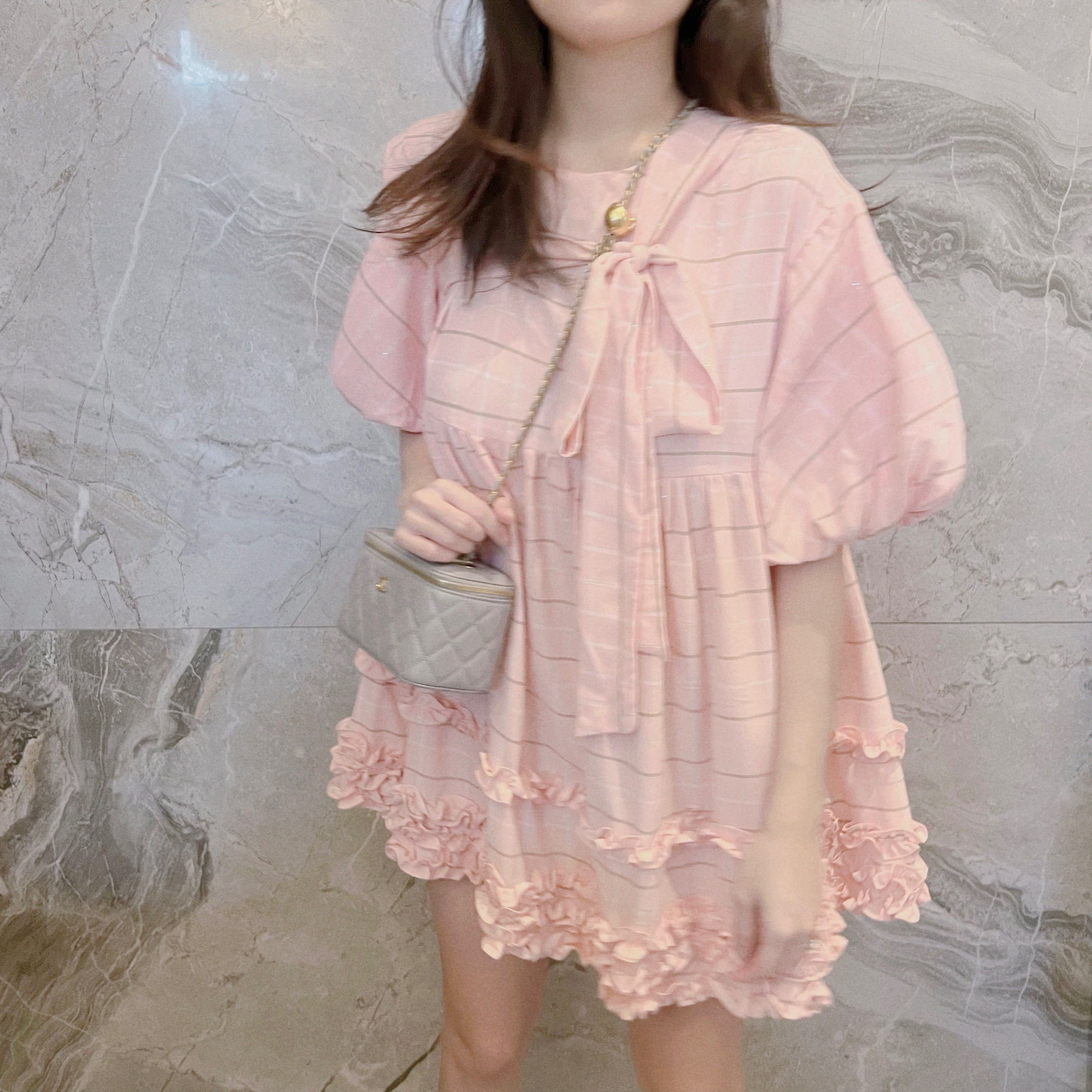 Pumpkin pink raffles dress | LINE SHOPPING