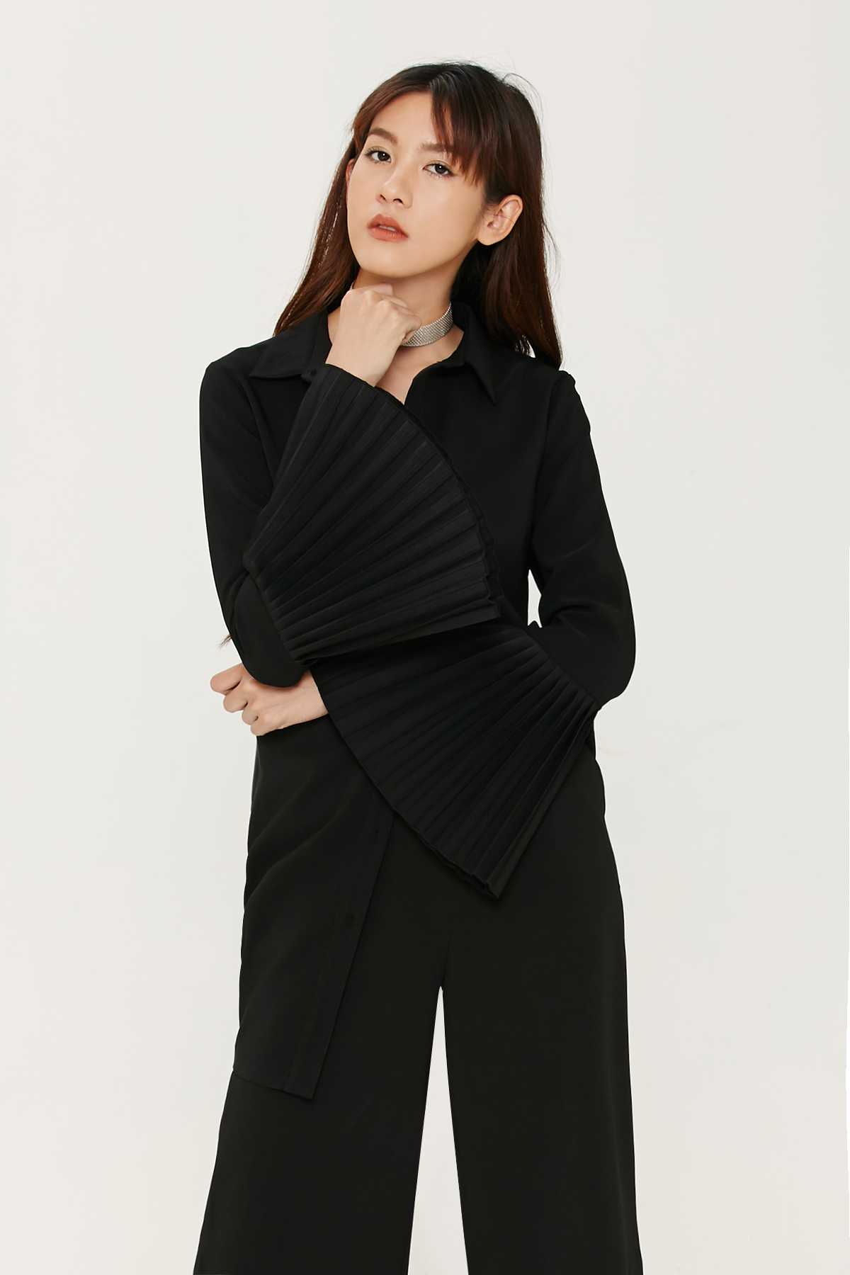 Hamburger Studio Gisela Mini Shirt Dressแขนยาวอัดพลีท ( K0814 ) | LINE ...