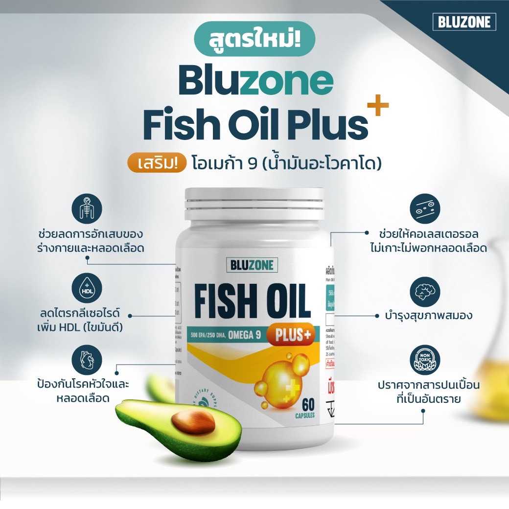 น้ำมันปลาสูตรใหม่ Bluzone Fish Oil Plus เสริมโอเมก้า 9 จากน้ำมันอะโวคาโด | LINE SHOPPING