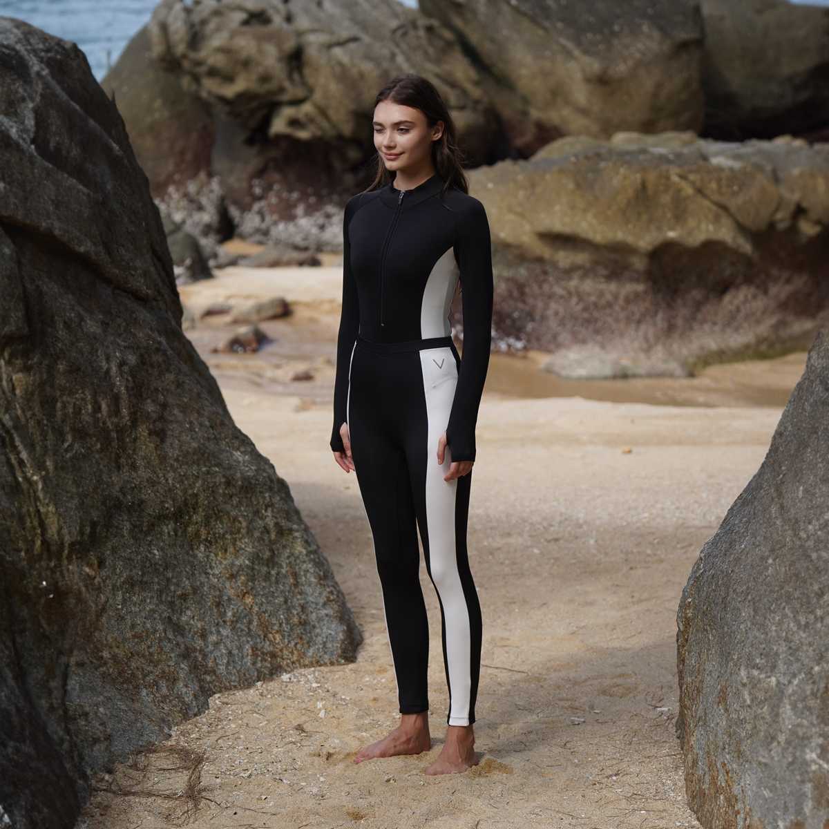 SS2024 BLACK WITH WHITE SIDE STRIPE BODYSUIT UV UPF 50+ | LINE SHOPPING