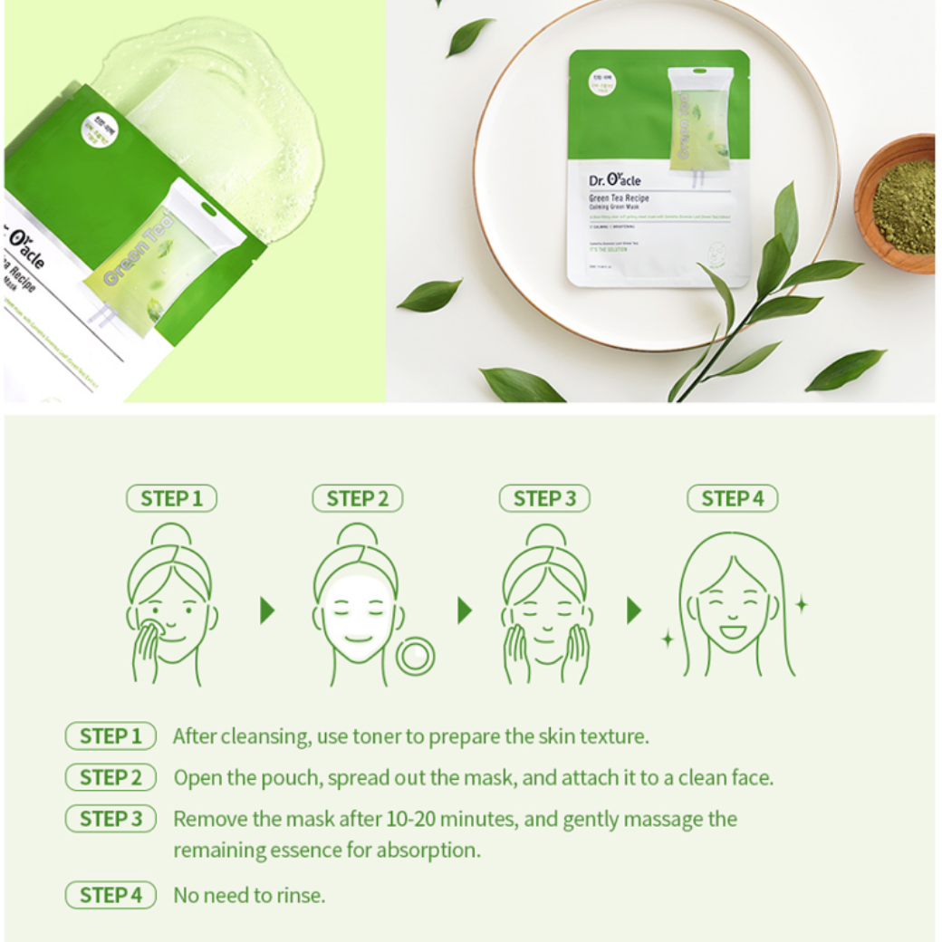 Dr. Oralce - Greentea Recipe Calming Green Mask ช่วยให้ผิวกระจ่างใส ...