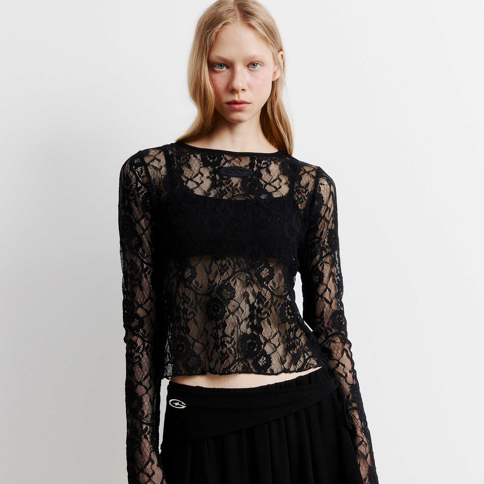 LACY LONGSLEEVES_BLACK | LINE SHOPPING