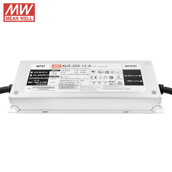 MEAN WELL XLG-200-12-A Constant Current + Constant Voltage LED Driver 200W 12V 16A IP67 [5Y ...