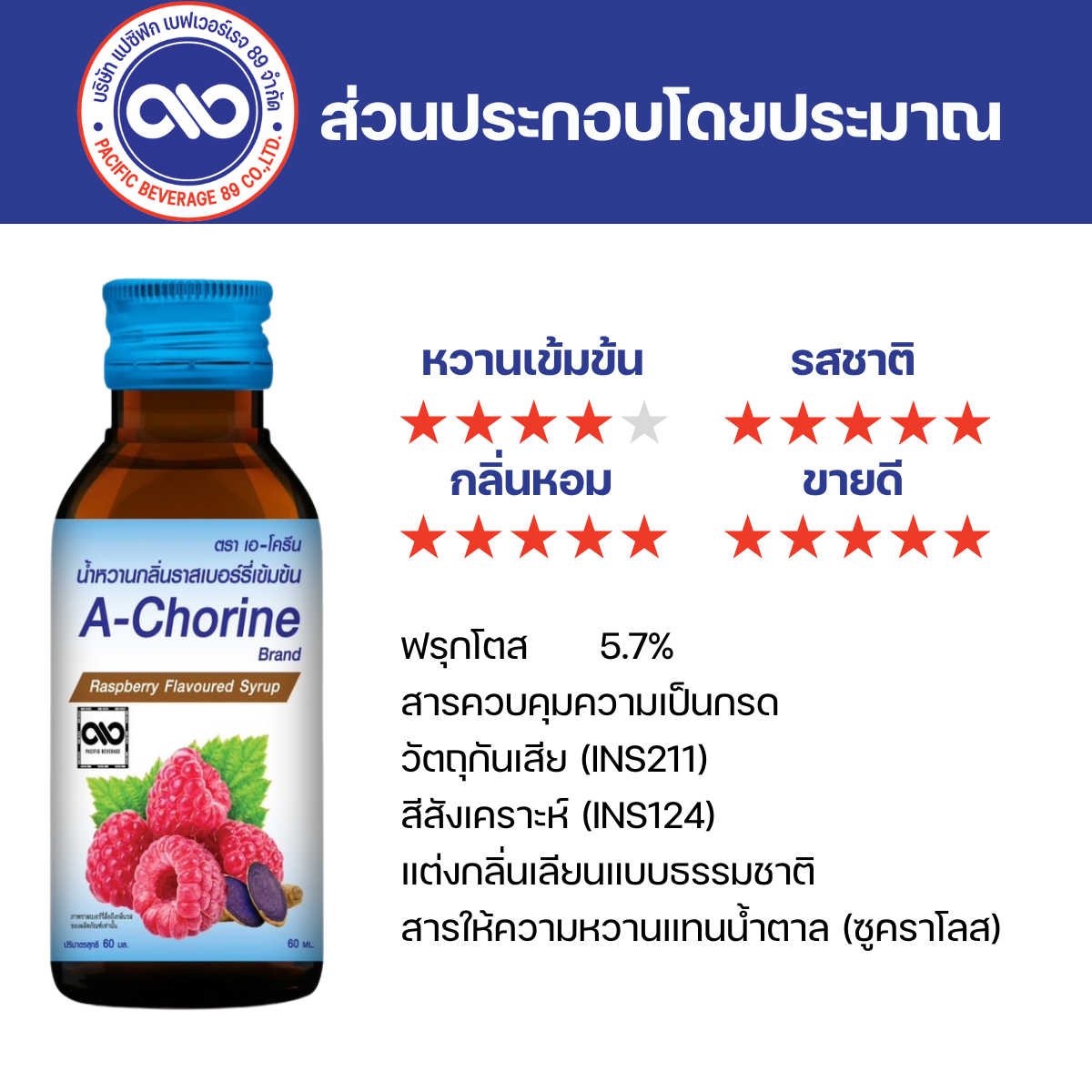 เอ-โครีน A - Chorine น้ำหวานเข้มข้น กลิ่น ราสเบอร์รี่ ขนาด 60 ml. x 10 ...