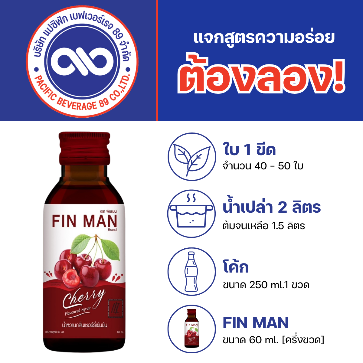 ฟินแมน (Fin Man) น้ำหวานเข้มข้น กลิ่น เชอร์รี่ ขนาด 60 ml. x 3 ขวด ...